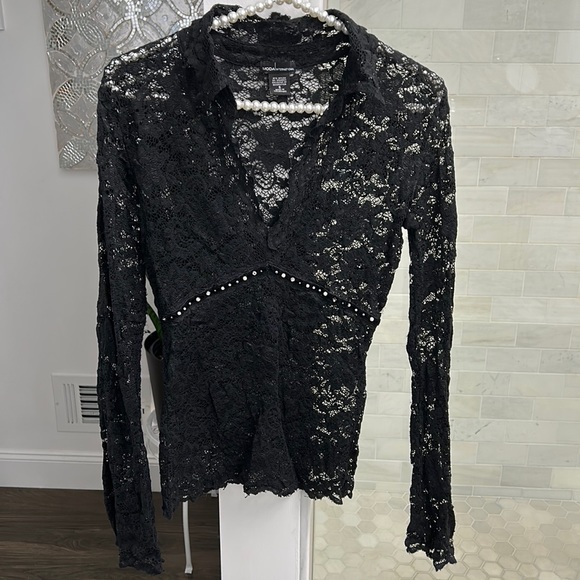 Moda International | Tops | Moda International Black Lace Long Sleeve ...